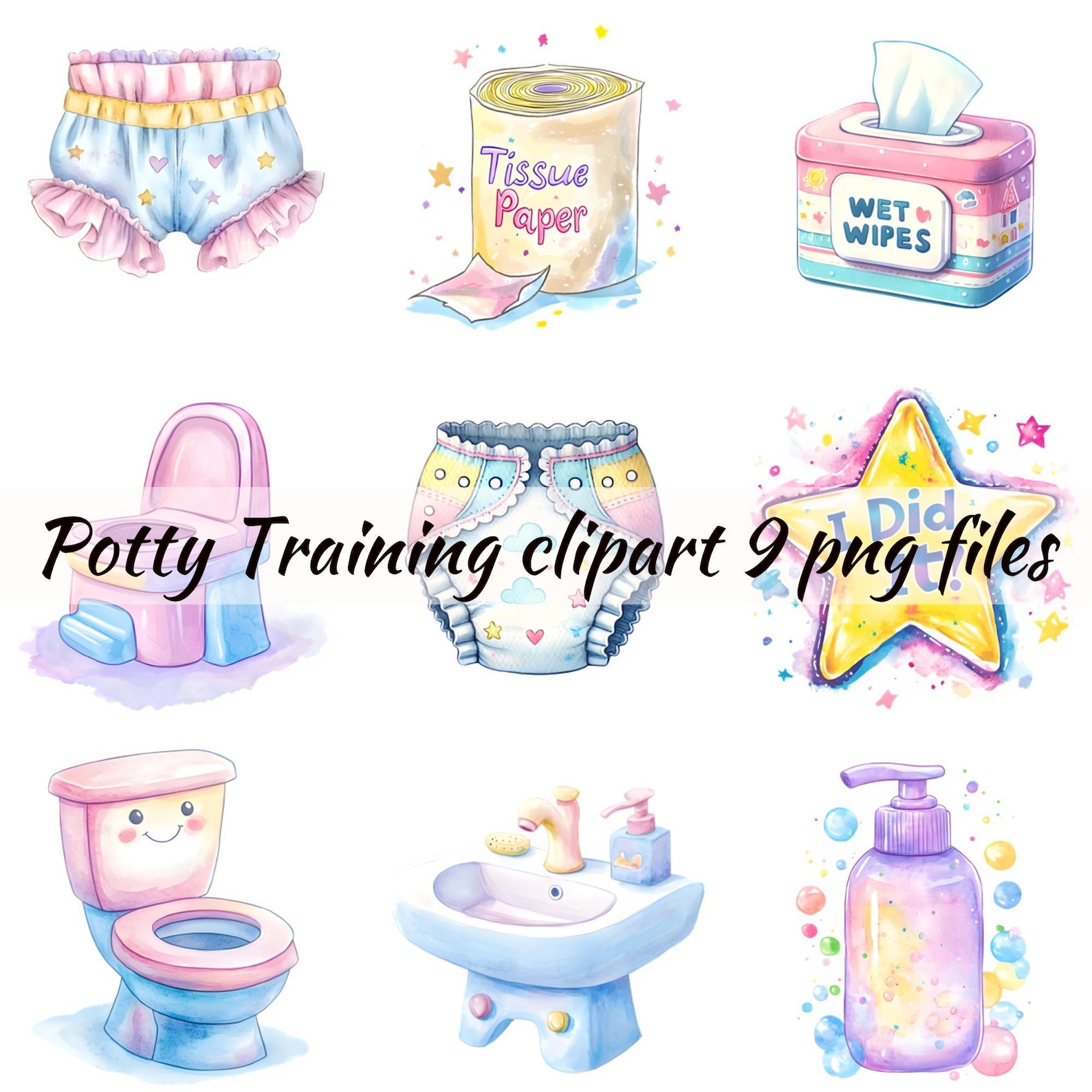Potty Training Clipart- Watercolor Clipart Toilet Training- Commercial ...