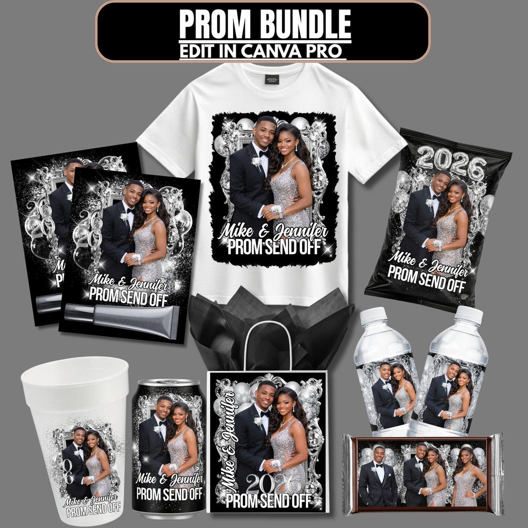 Prom Send off Bundle, Black Silver Couple Prom Treats, Canva Template ...