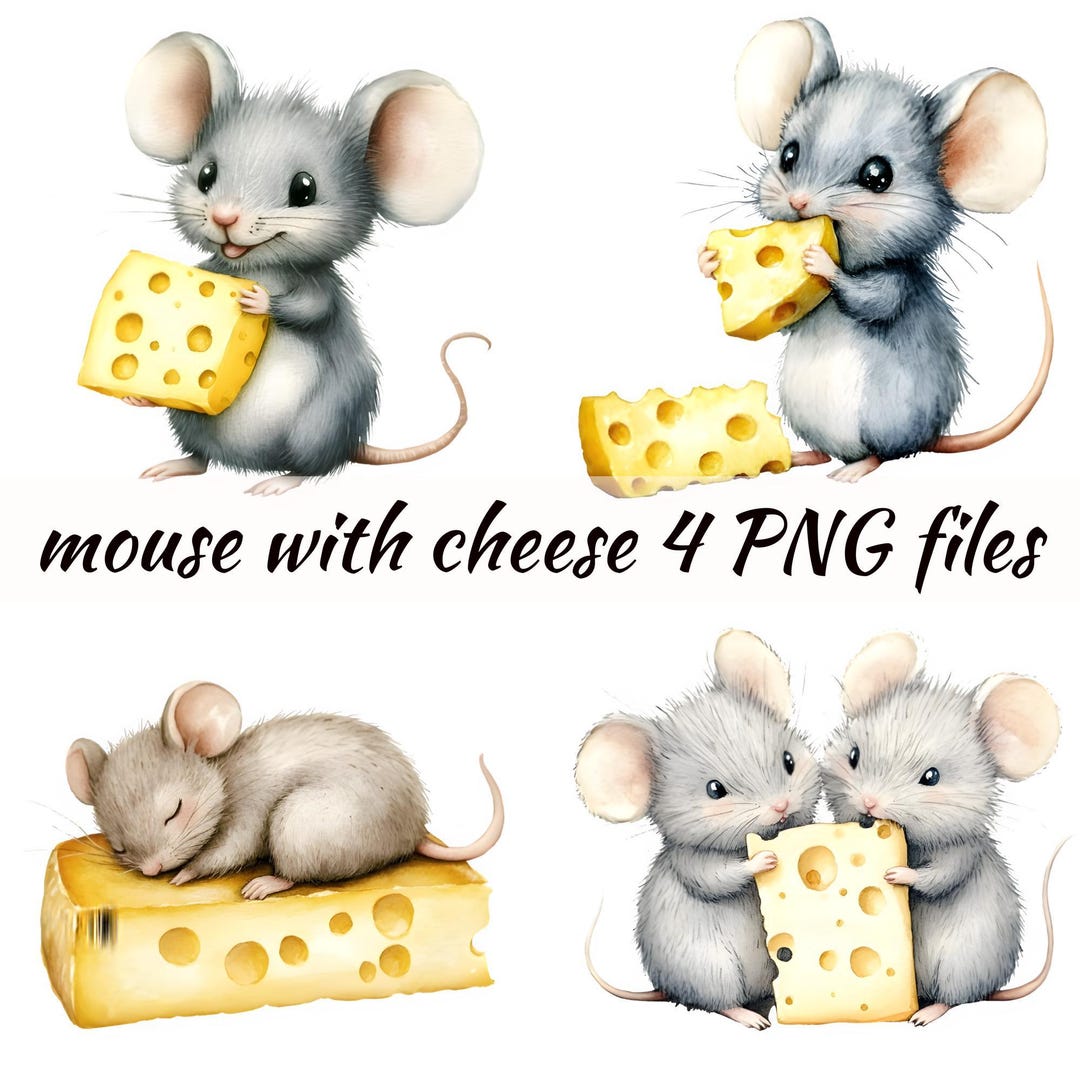 Mouse With Cheese Clipart- Commercial Use Watercolor Mouse With Cheese ...