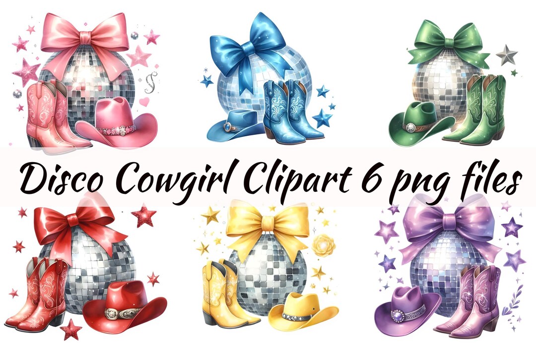 Disco Cowgirl Clipart Png- Commercia Use Coquette Bow Western Cowgirl ...