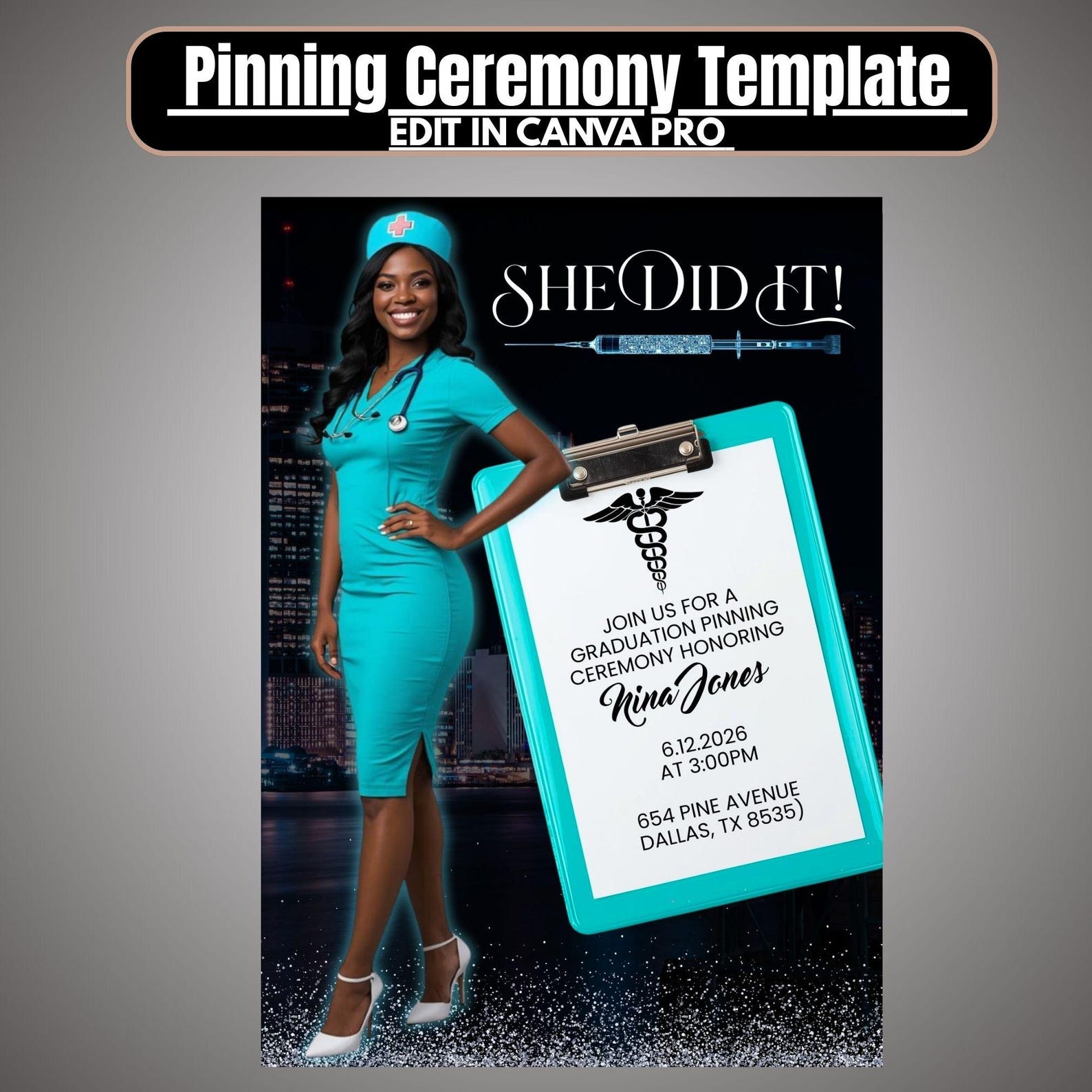 Pinning Ceremony Invitation Nurse Graduation, Blue Rn Nursing School ...