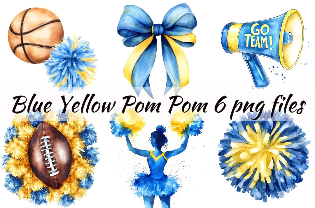Blue and Yellow Pom Pom Clipart- Commercial Use - Etsy