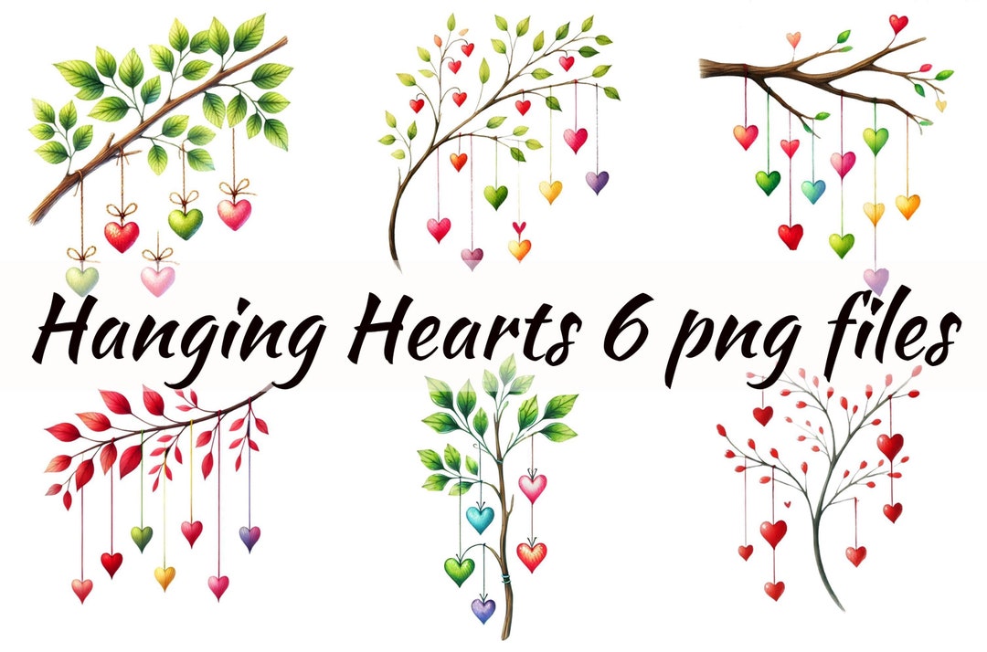 Hanging Hearts Clip Art- Commercial Use PNG - Etsy