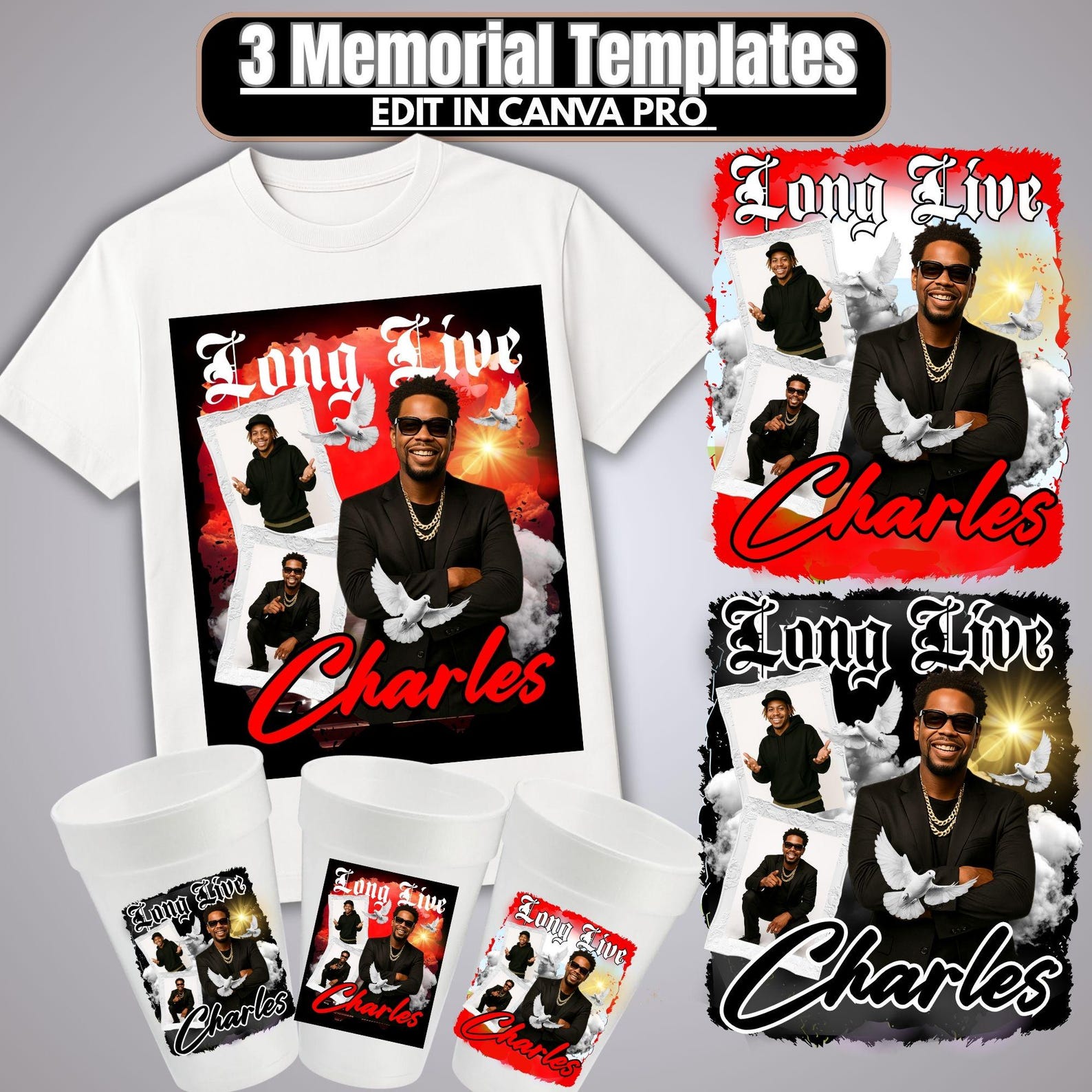 Rip Long Live Memorial T-shirt, Template Canva Rest in Heaven, Red ...