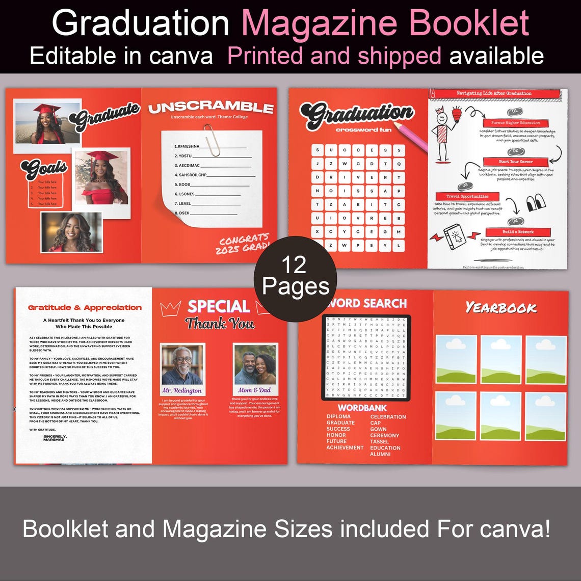 Graduation Magazine Booklet Canva Template Grad Activity Book Printed ...