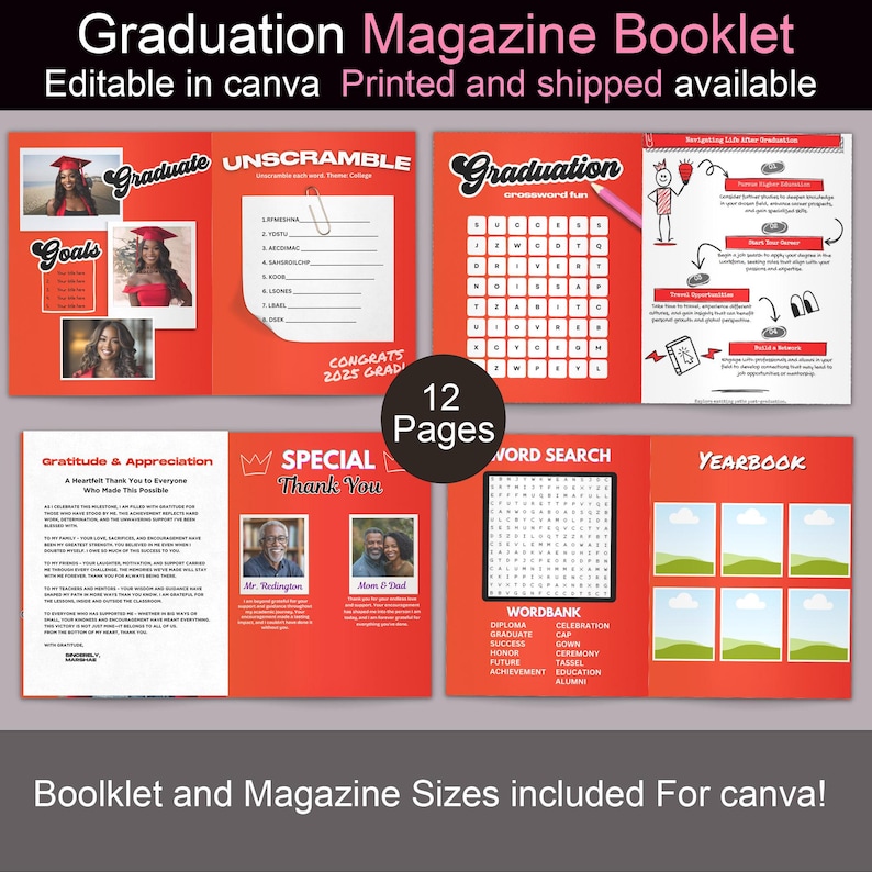 Graduation Magazine Booklet Canva Template Grad Activity Book Printed ...