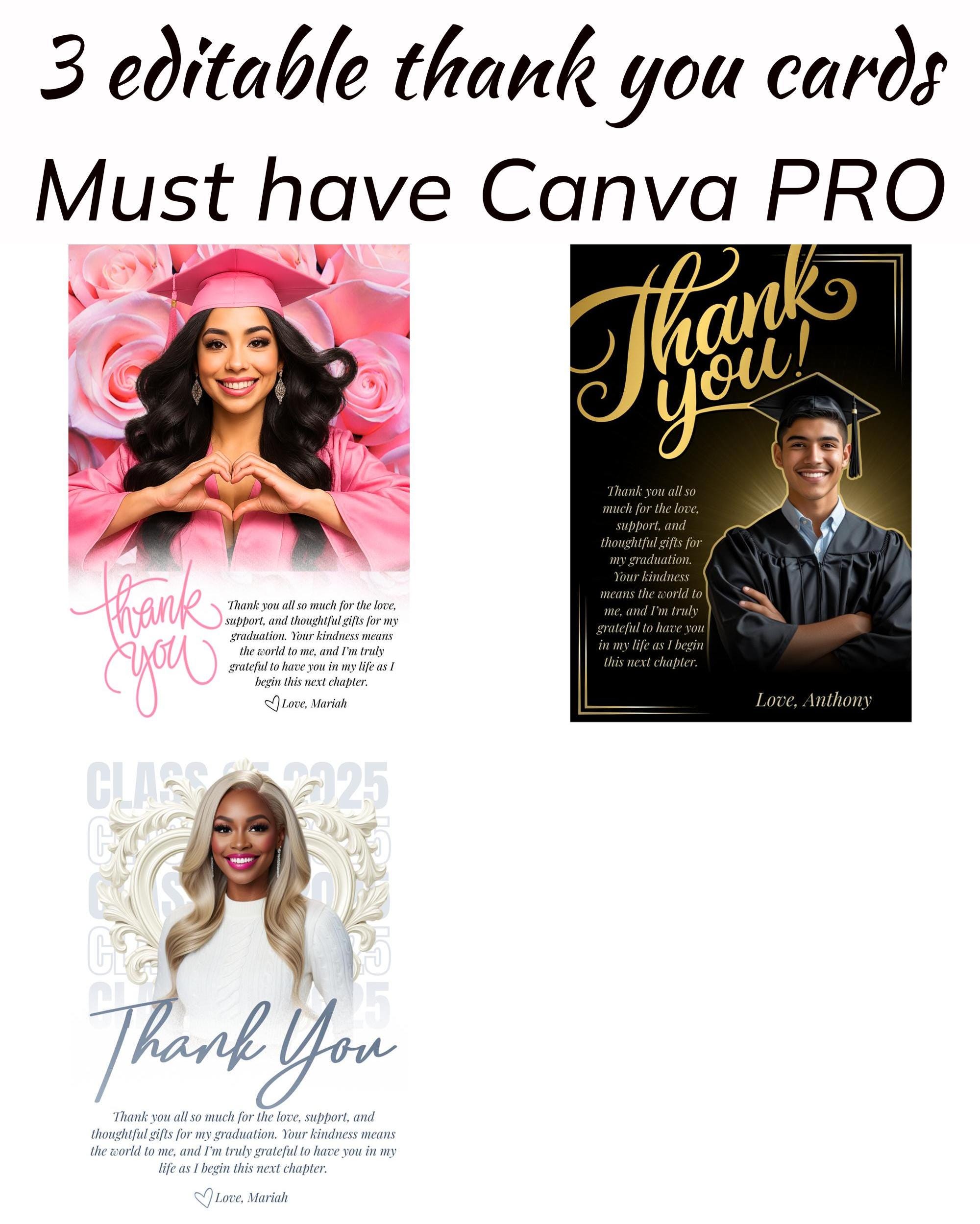 Graduation Photo Thank You Card for Canva Editable Template Graduation ...