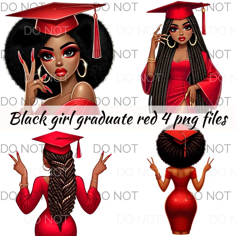 Black Woman Graduate Clipart Png- Red and Gold Cap and Gown Png ...