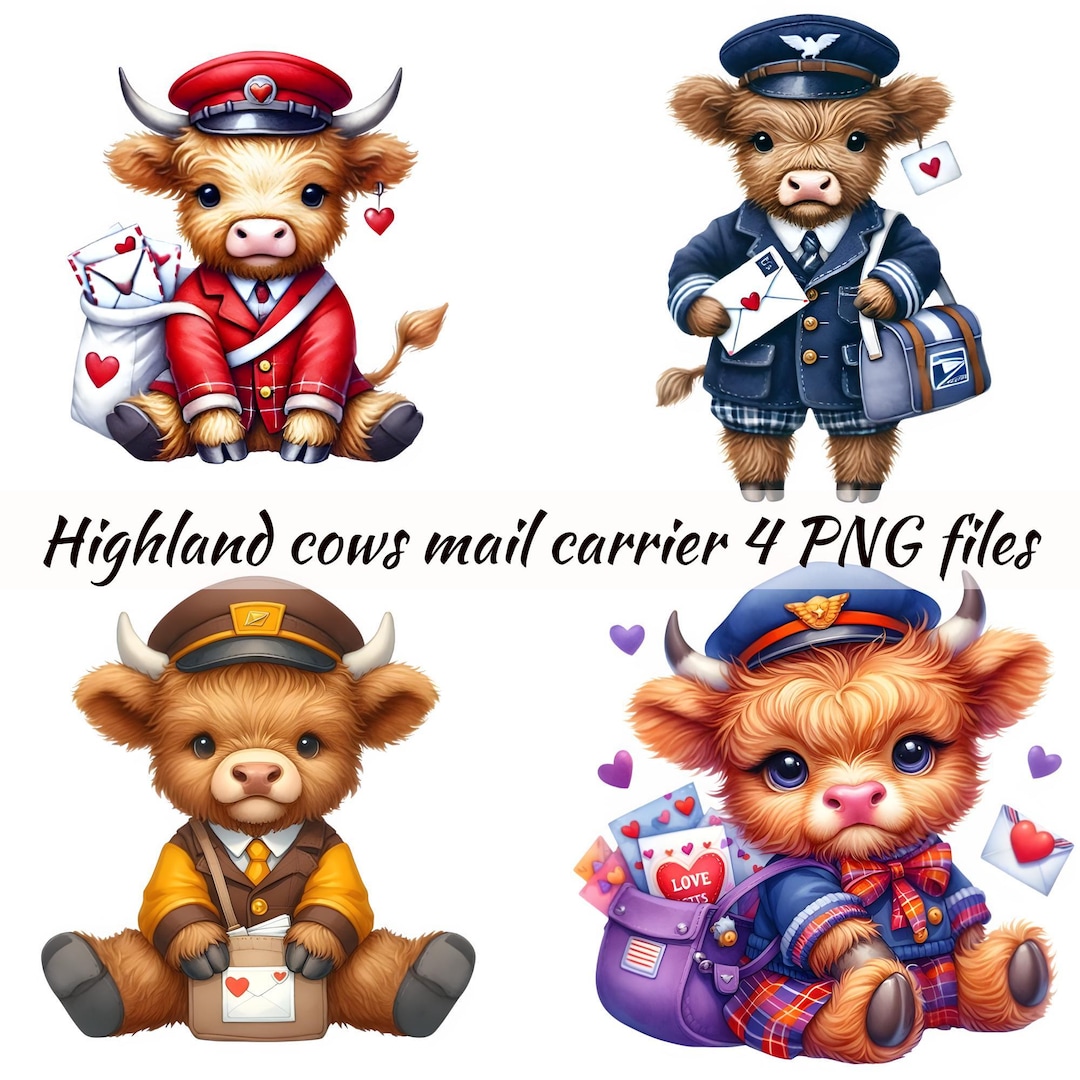 Mail Carrier Clipart Postal Worker PNG Watercolor Highland Cow ...