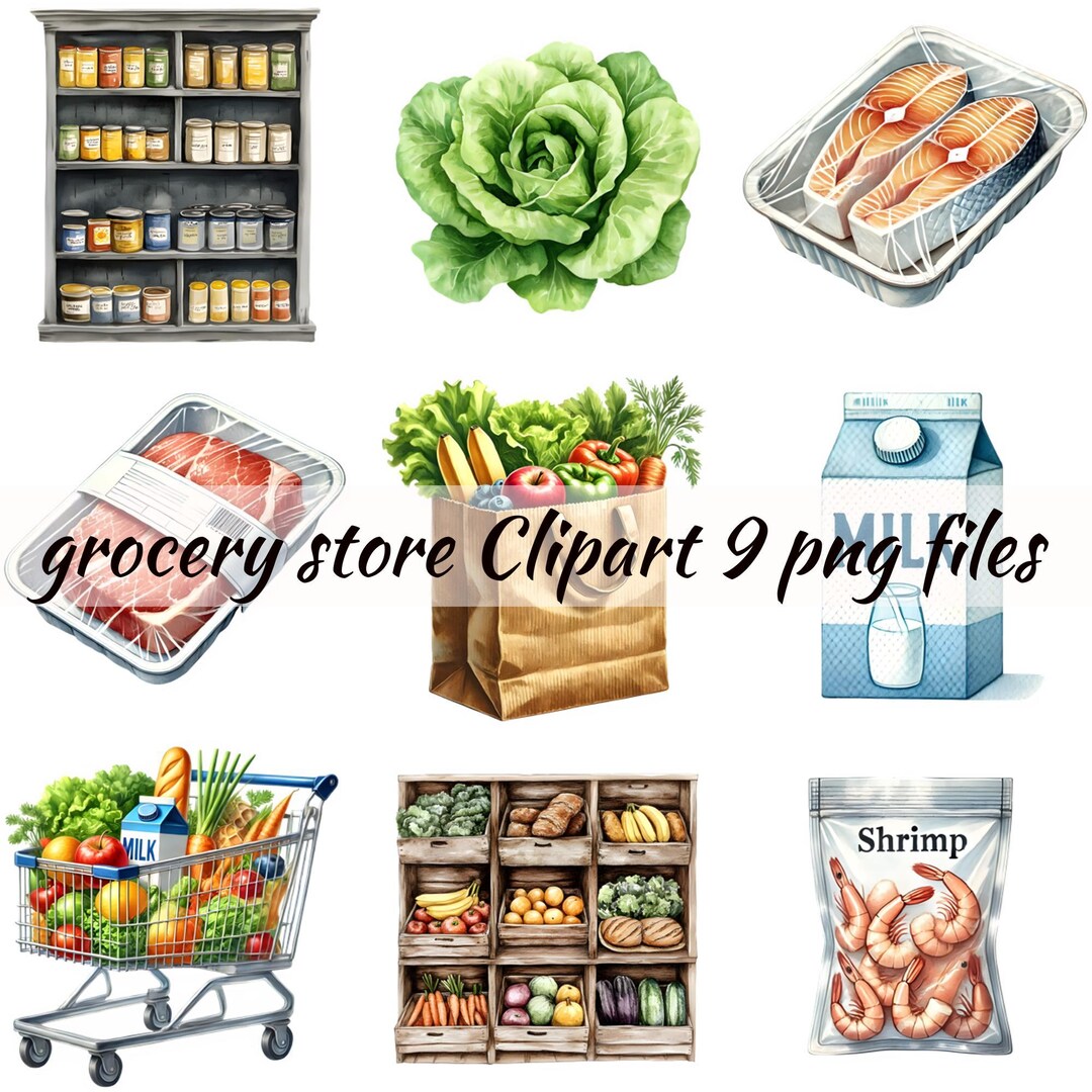 Grocery Store Clipart- Fresh Food- Commercial Use PNG - Etsy
