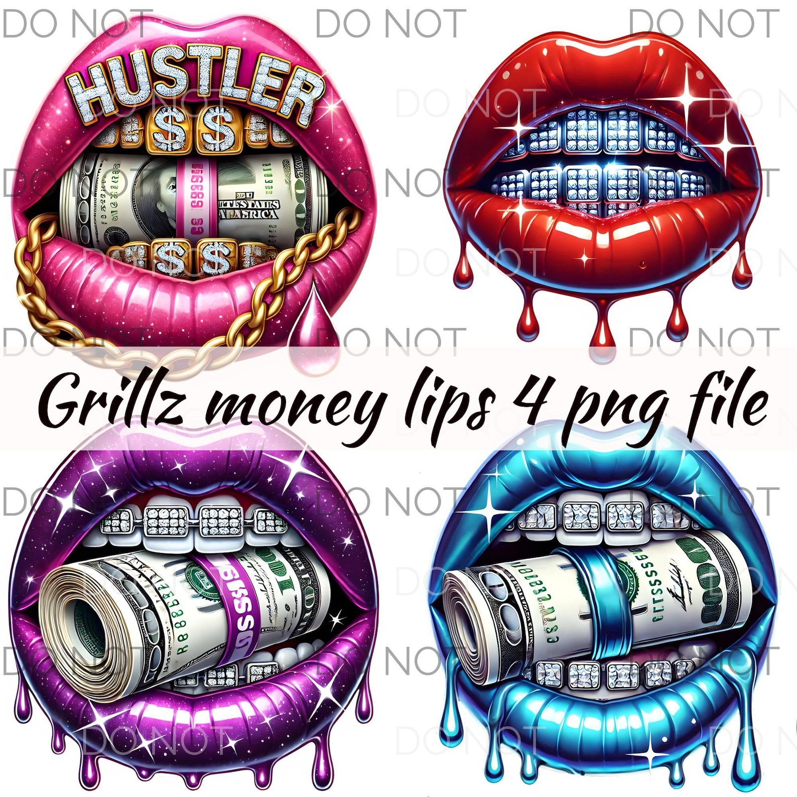 Grillz Clipart-100 Dollar Bill Lips Commercial Use PNG Hustler Lips ...
