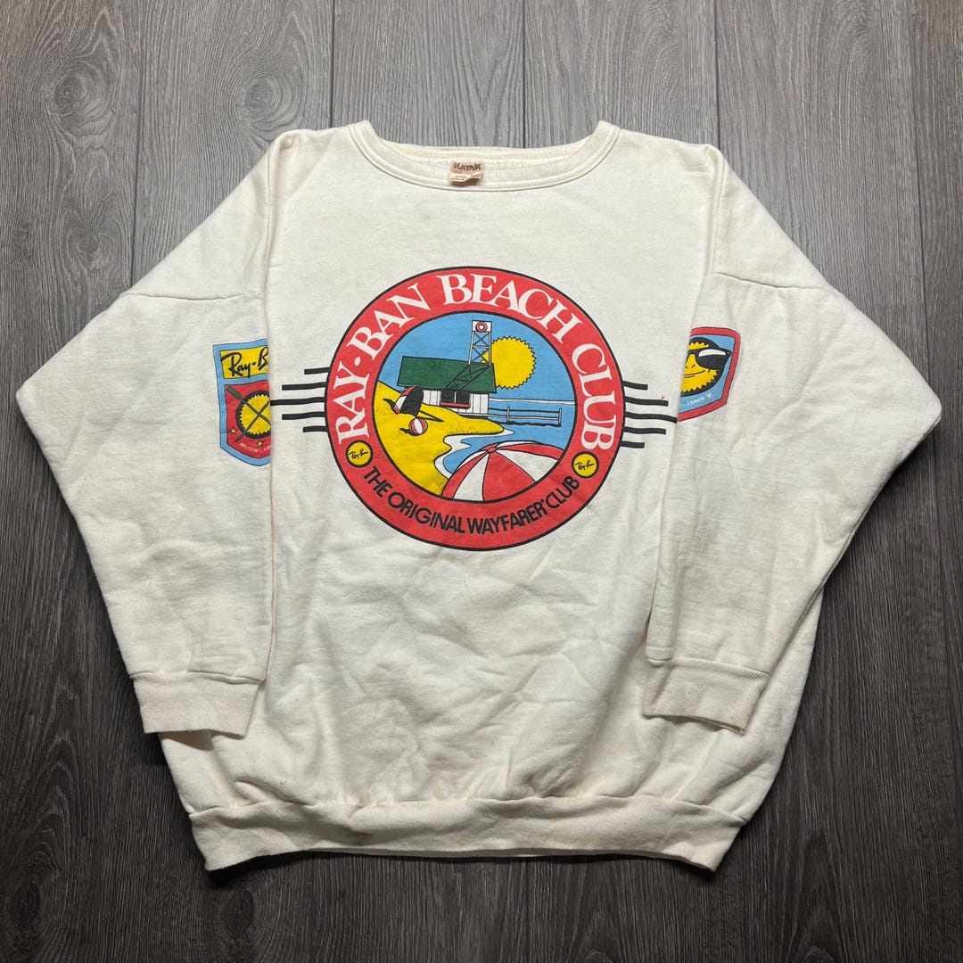 Vintage Ray Bans Beach Club 1980s Rare Sweatshirt White Wayfarer Club ...