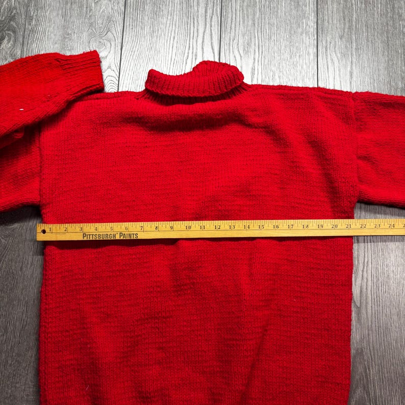 Suéter vintage de lobo de los años 90 tejido a mano, rojo mediano ...