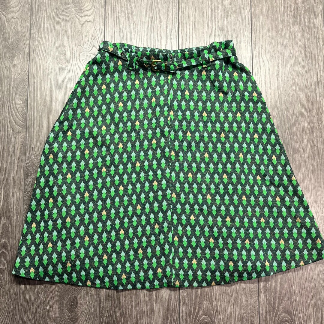 Vintage 1970s Diamond Geometric Skirt Belted Green Shamrock Brands ...