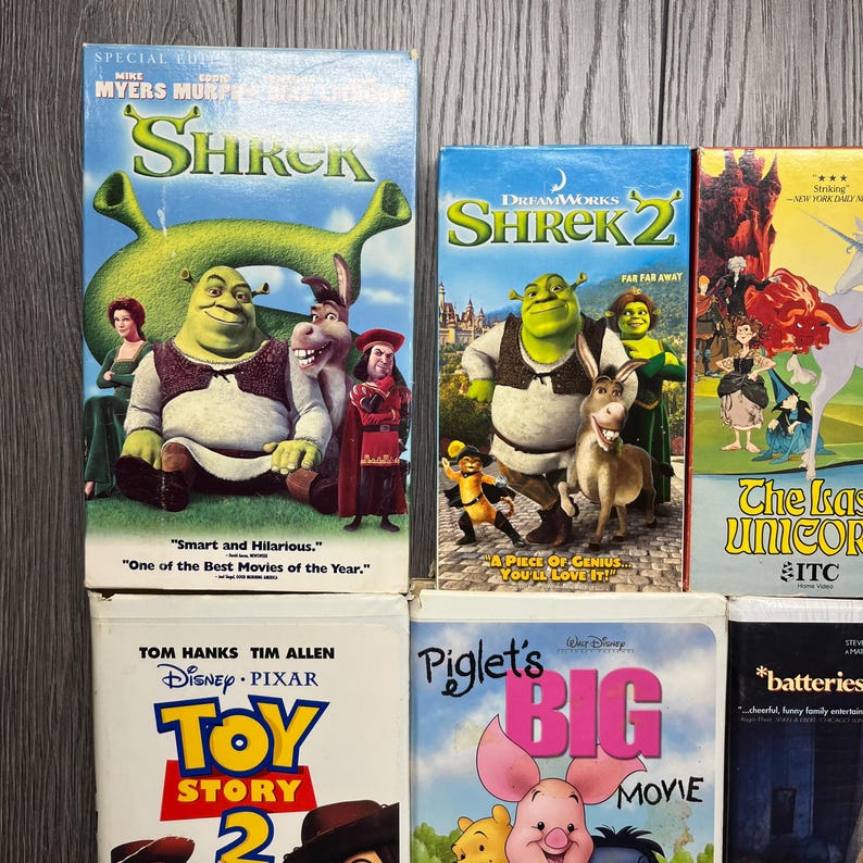 VHS Tapes Childhood Movie Collection Shrek Scooby Doo Last Unicorn Toy ...