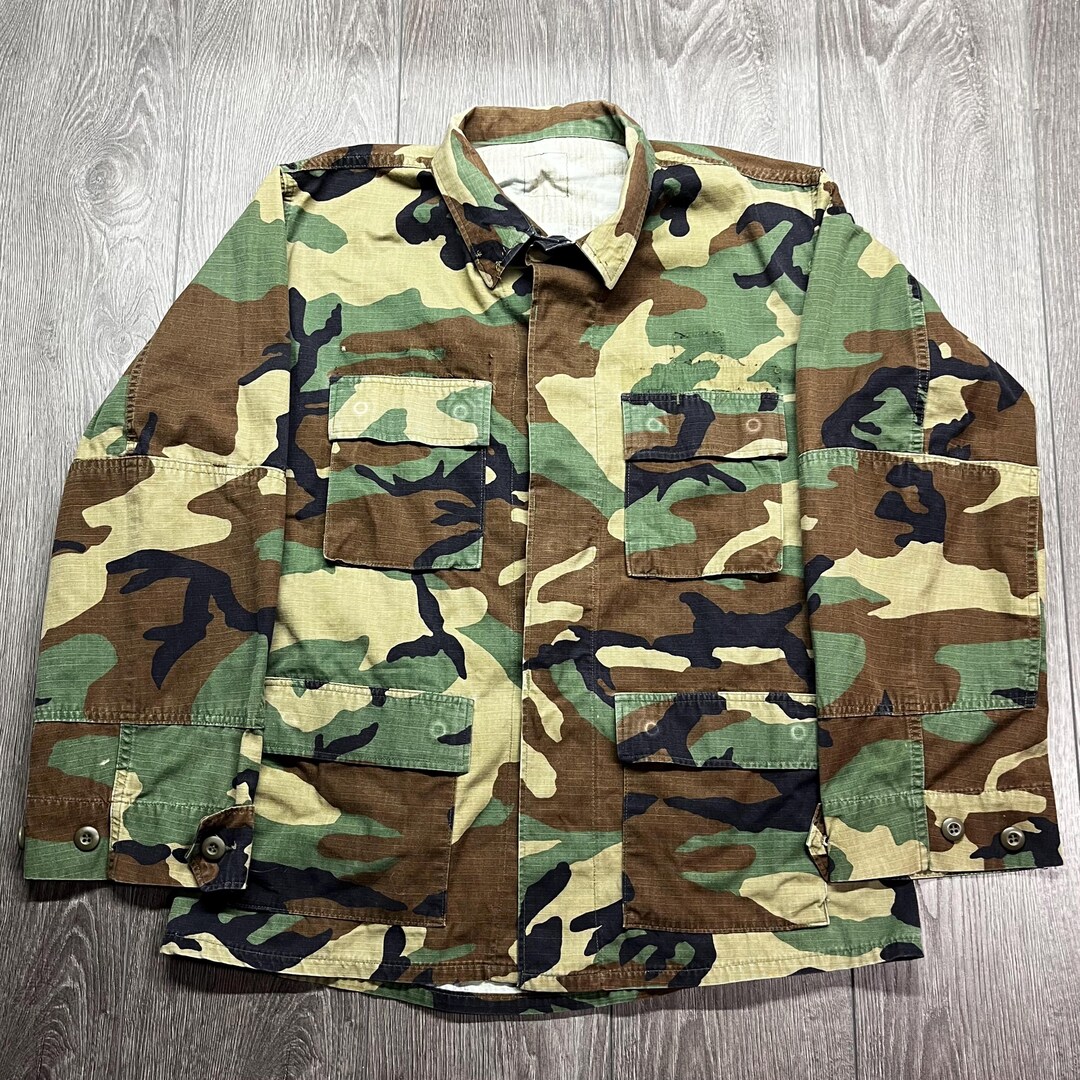 Vintage USMC Army Rip Stop Woodland Camo Field Jacket Coat Large L XL ...