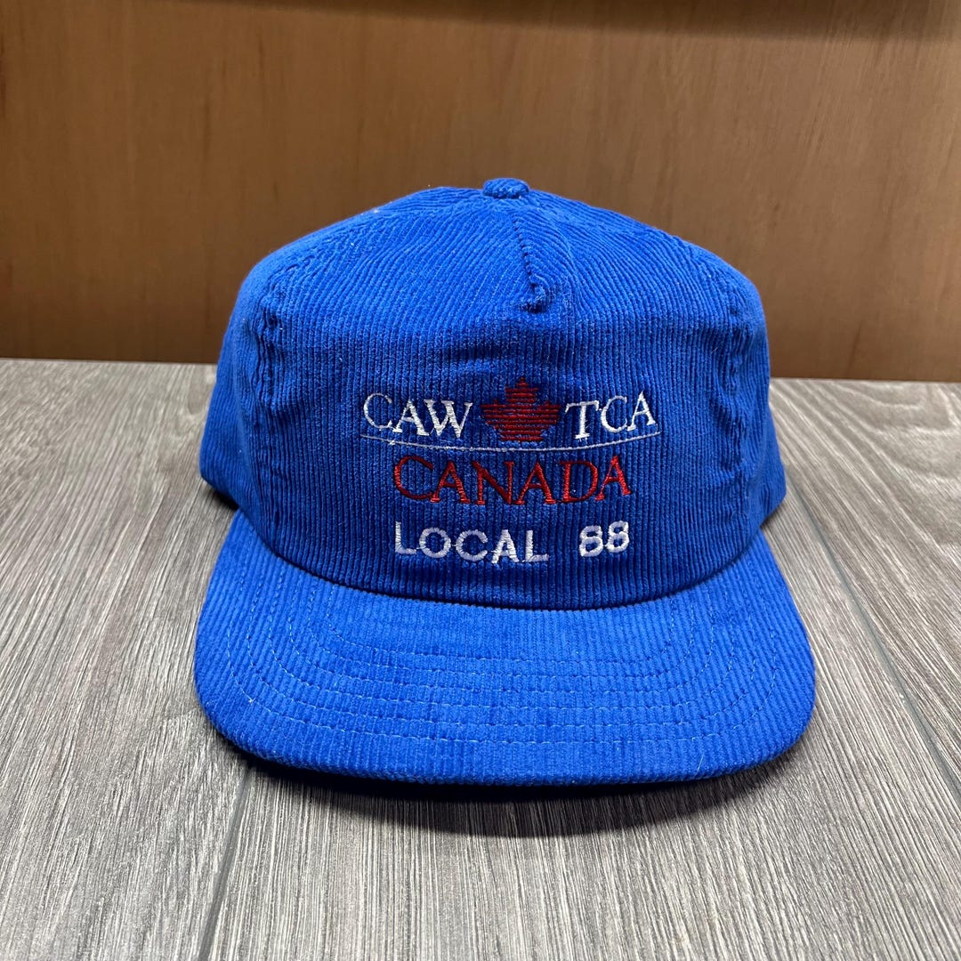 Vintage CAW TCA Canada 1980s Corduroy Blue Trucker Snapback Hat ...