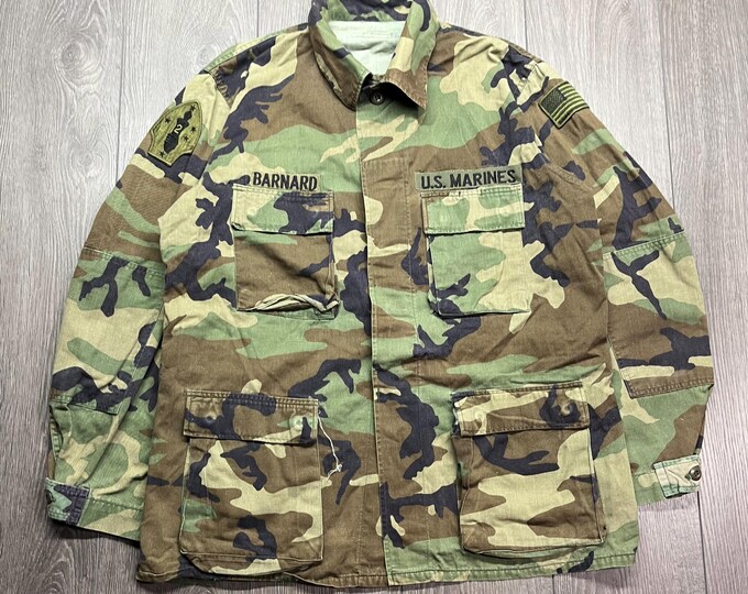 Vintage USMC Army Rip Stop Woodland Camo Field Jacket Coat Large Brown ...