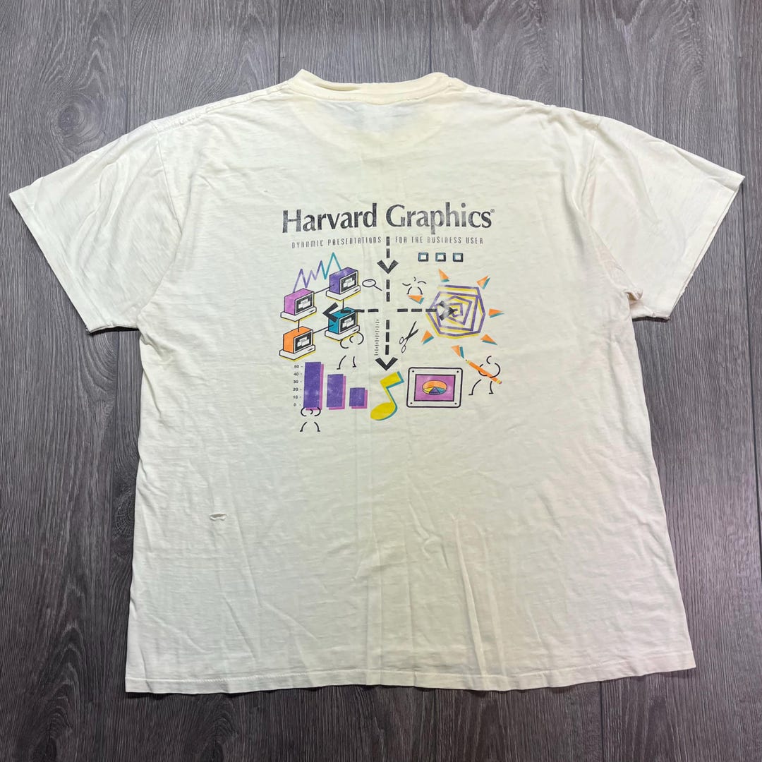Vintage Harvard Graphics 1990s T Shirt XL Extra Large White Cartoon ...