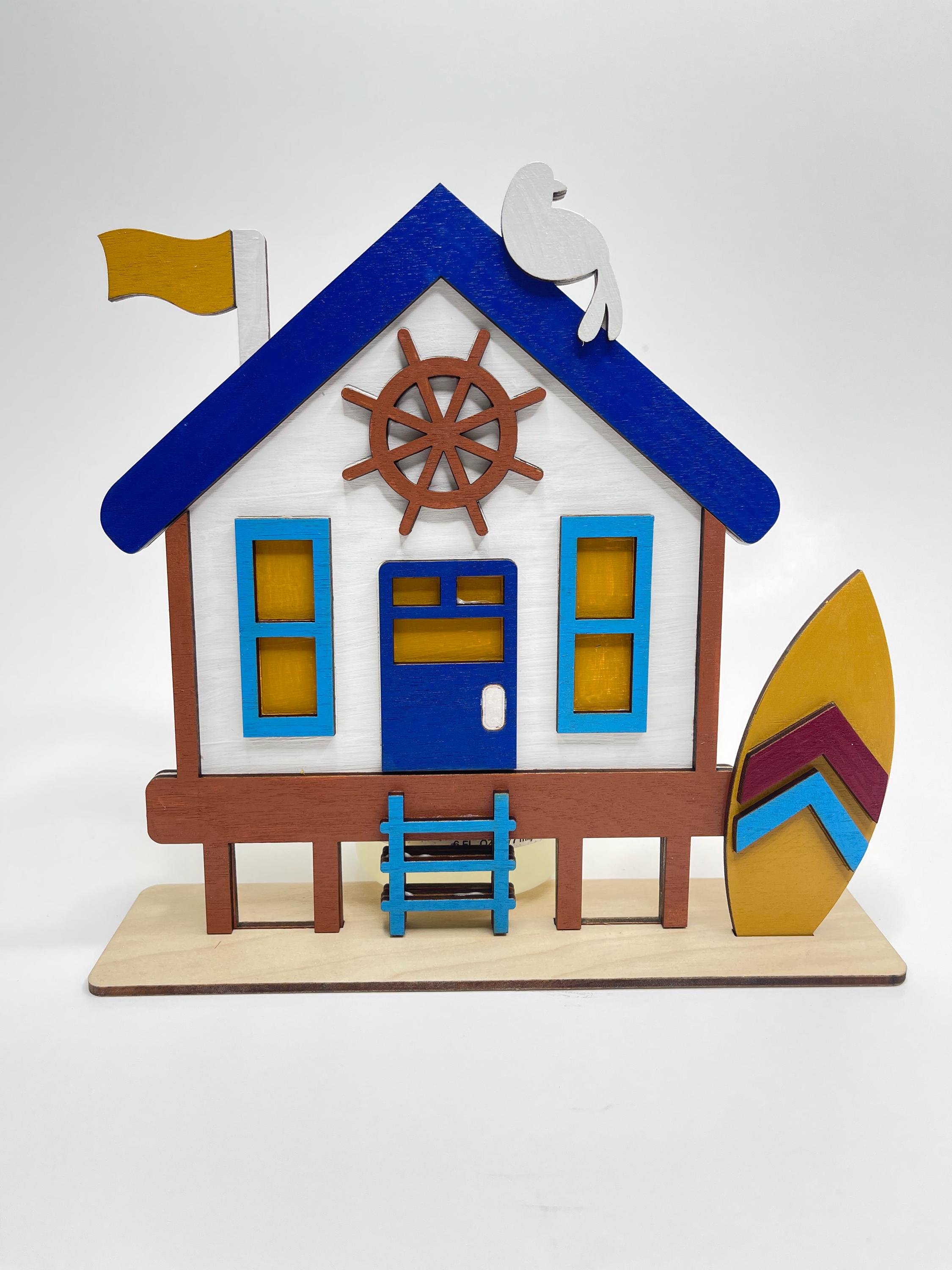 DIY Wooden Beach House Craft Kit, Laser Cut Summer Decor | Unfinished ...