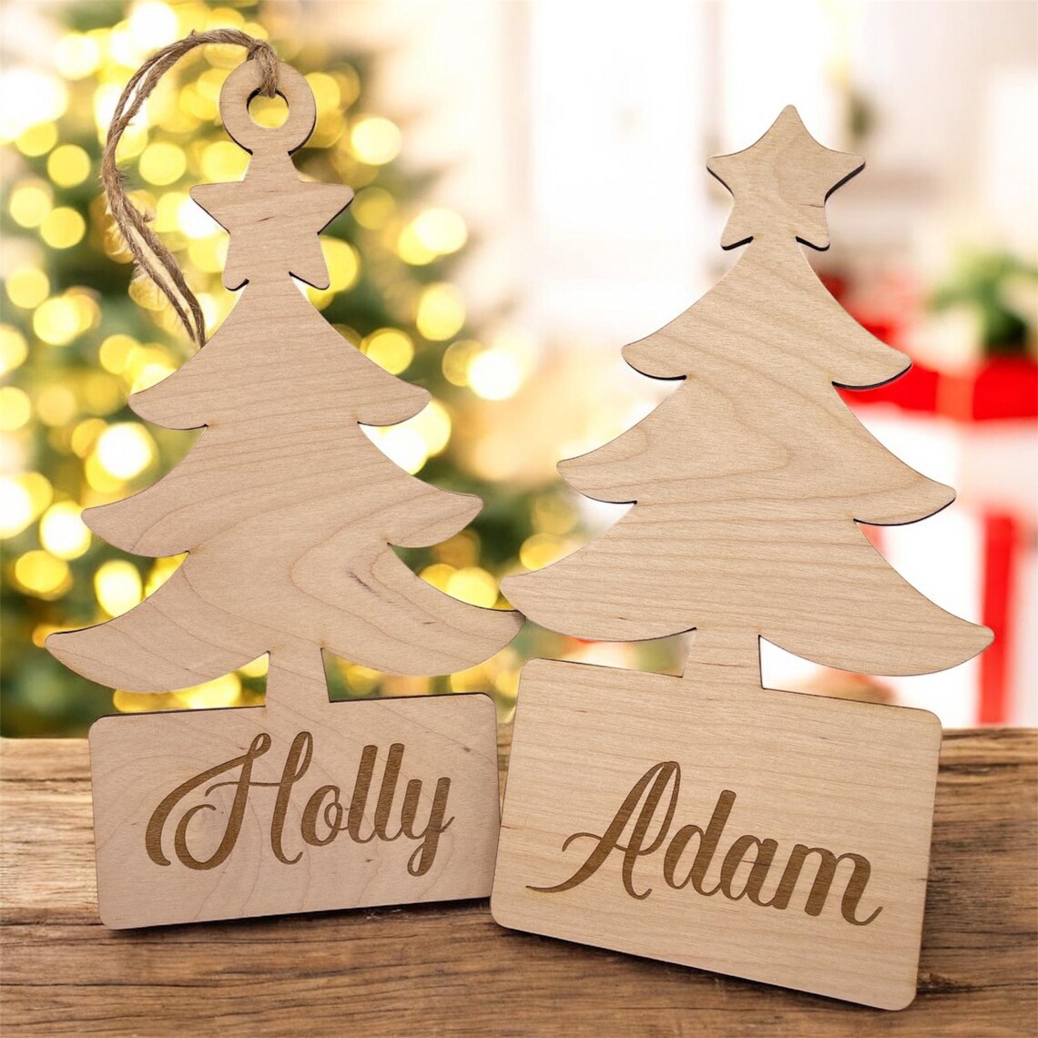 Personalized Christmas Tree Place Setting: Engraved Wooden Name Tag - Etsy