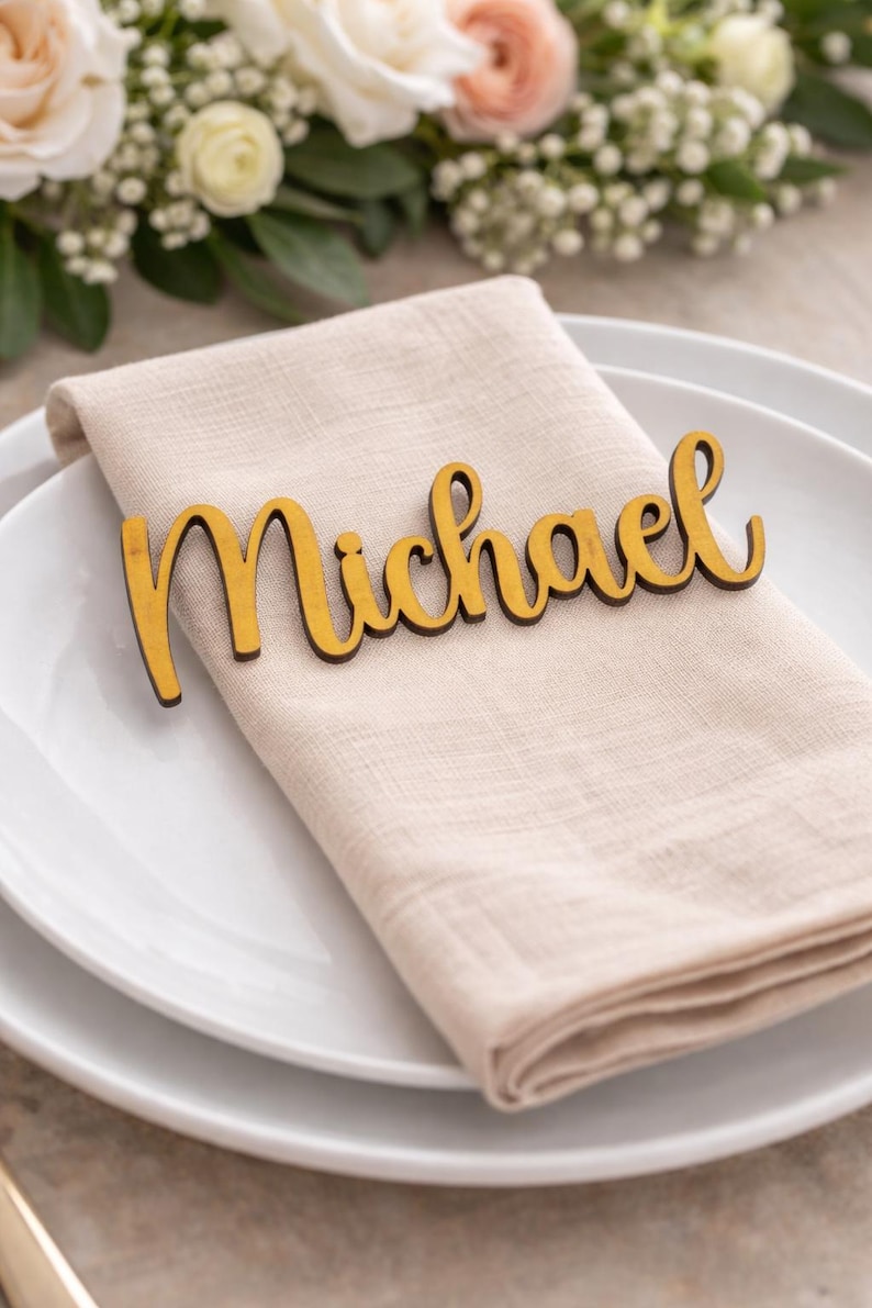 Personalized Wedding Place Card Names – Wood Table Setting Names ...
