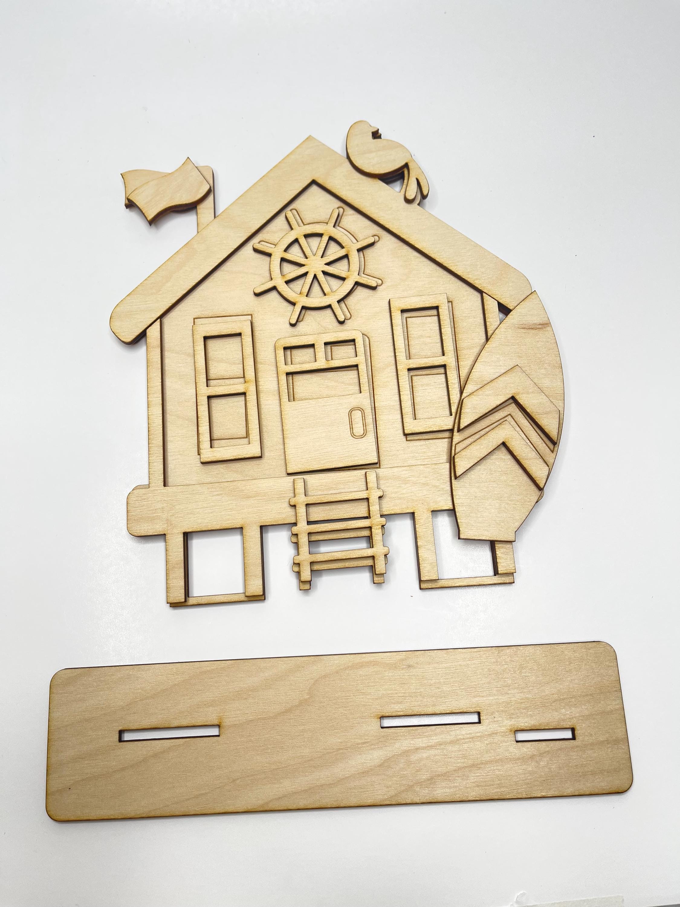 DIY Wooden Beach House Craft Kit, Laser Cut Summer Decor | Unfinished ...