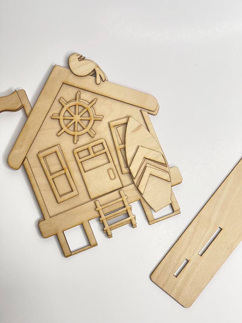 DIY Wooden Beach House Craft Kit, Laser Cut Summer Decor | Unfinished ...