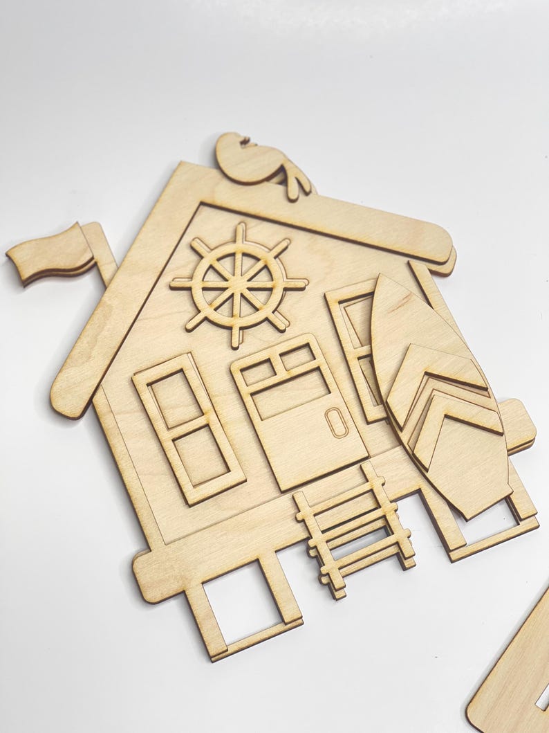 DIY Wooden Beach House Craft Kit, Laser Cut Summer Decor | Unfinished ...