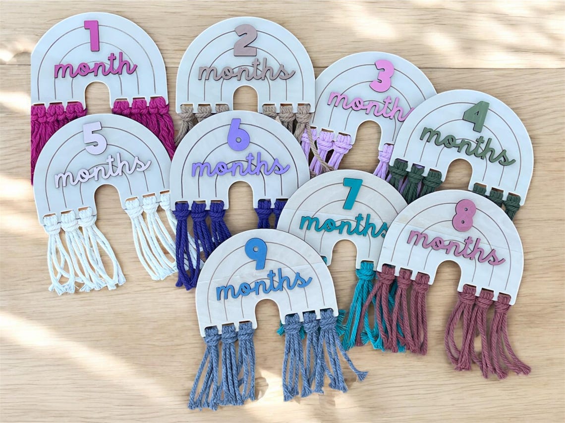 Boho Monthly Milestone Marker, Month Macrame Milestone Cards, Monthly ...