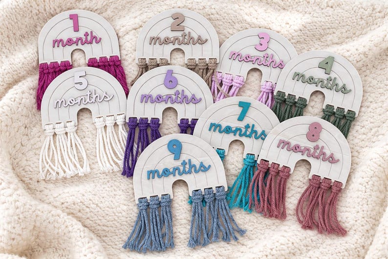 Boho Monthly Milestone Marker, Month Macrame Milestone Cards, Monthly ...