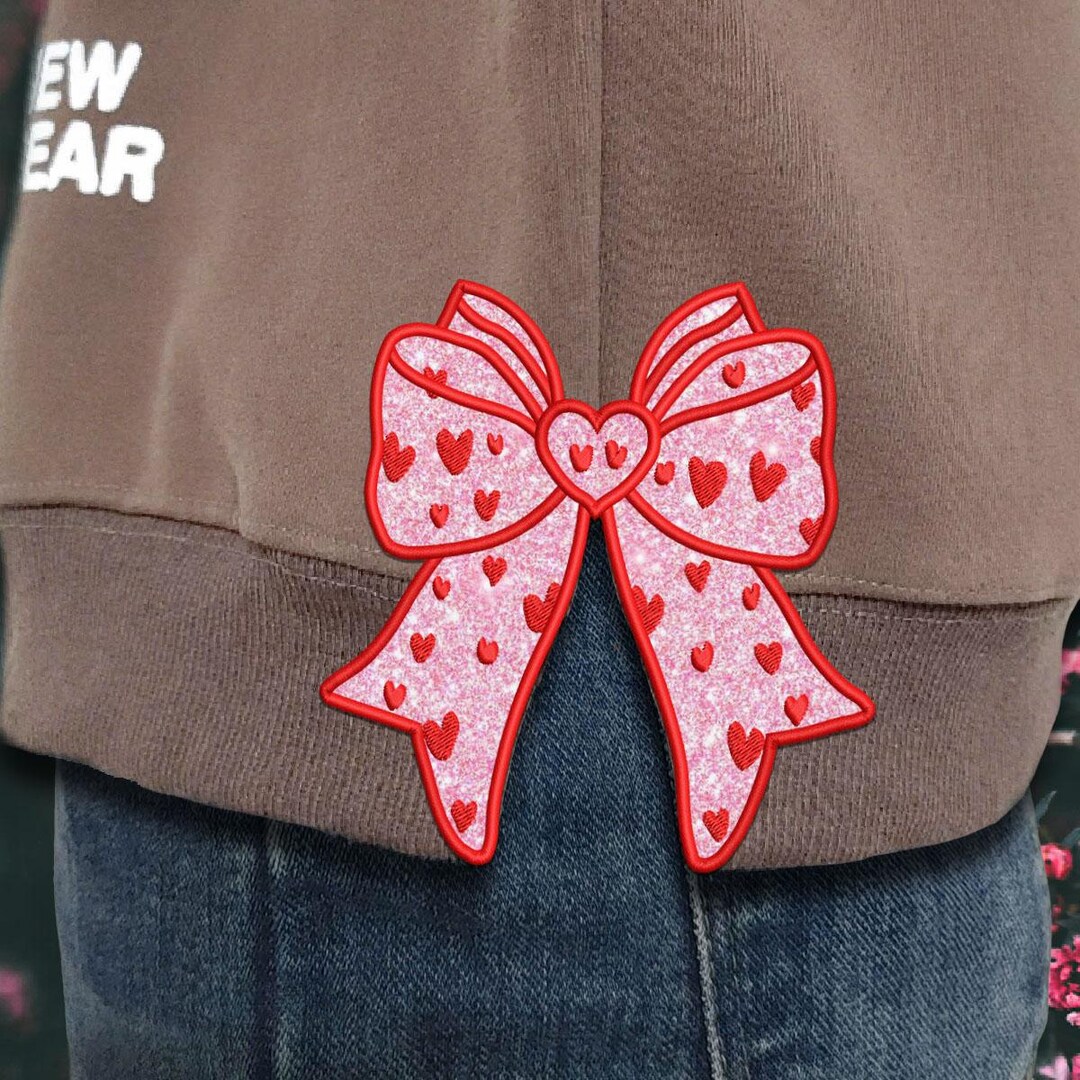 Side Bow Applique Embroidery, Hearts and Bow Applique Embroidery ...