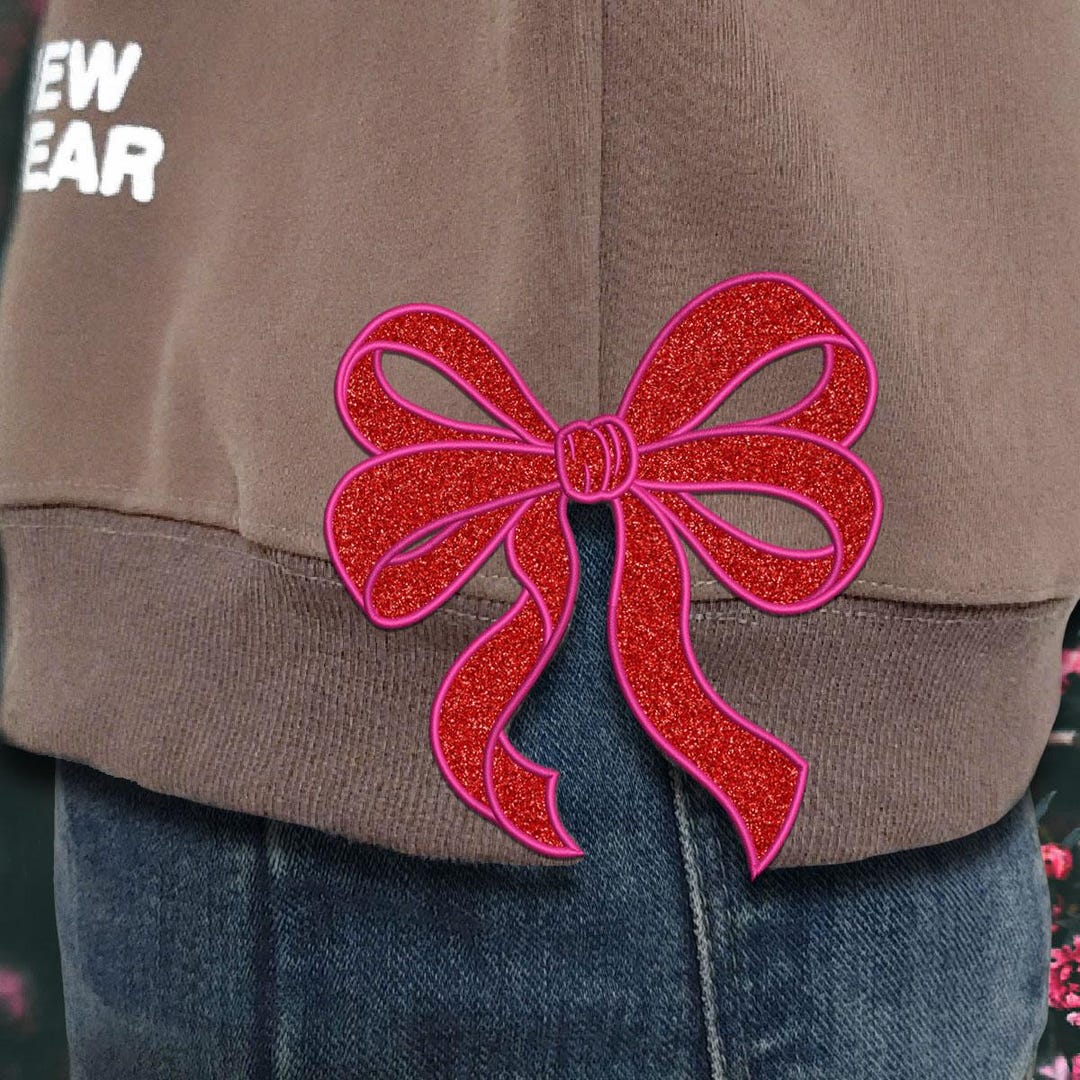 Side Bow Applique Embroidery, Red Bow Applique Embroidery, Sweatshirt ...