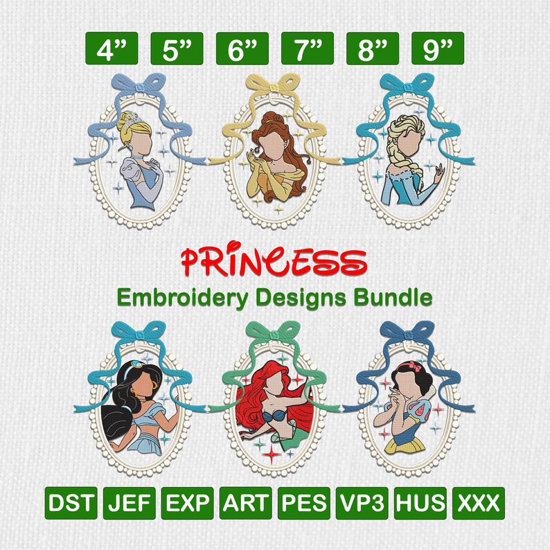 Princess Embroidery Designs - Cartoon Embroidery Bundle File. 6 Sizes ...