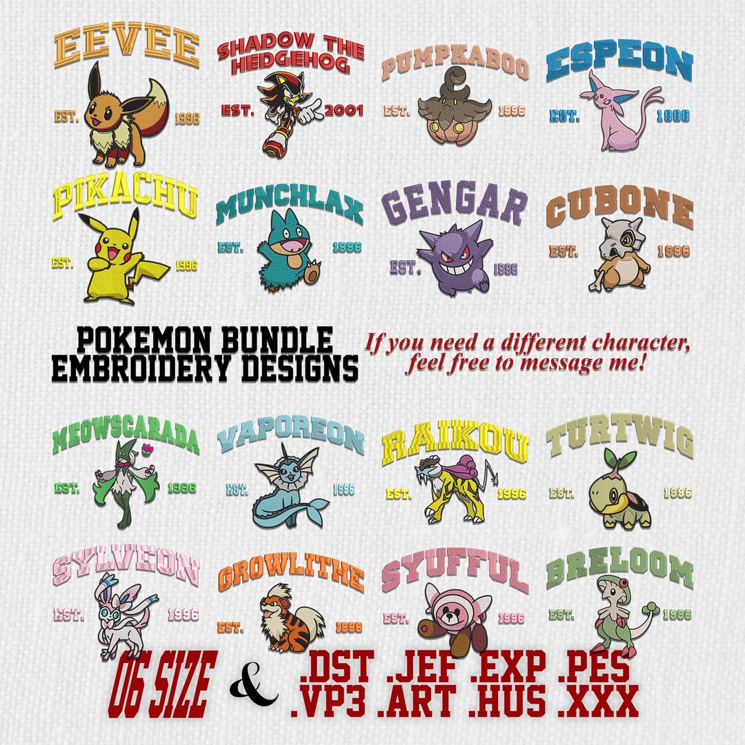 Pokemon Embroidery Bundle - Cute Character Designs. Pokemon Embroidery ...