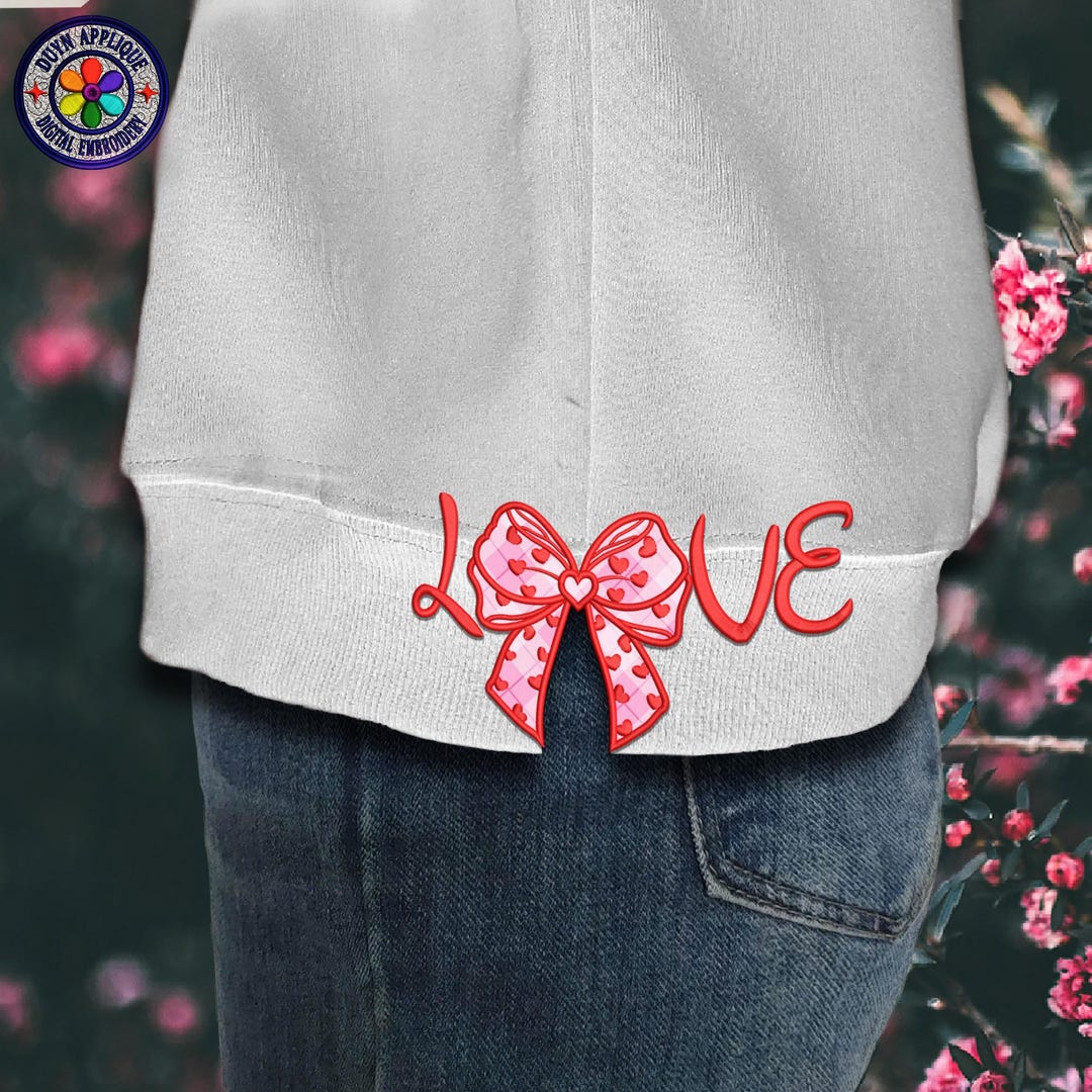 Side Bow Applique Embroidery, Love Side Bow Embroidery File, Bow ...