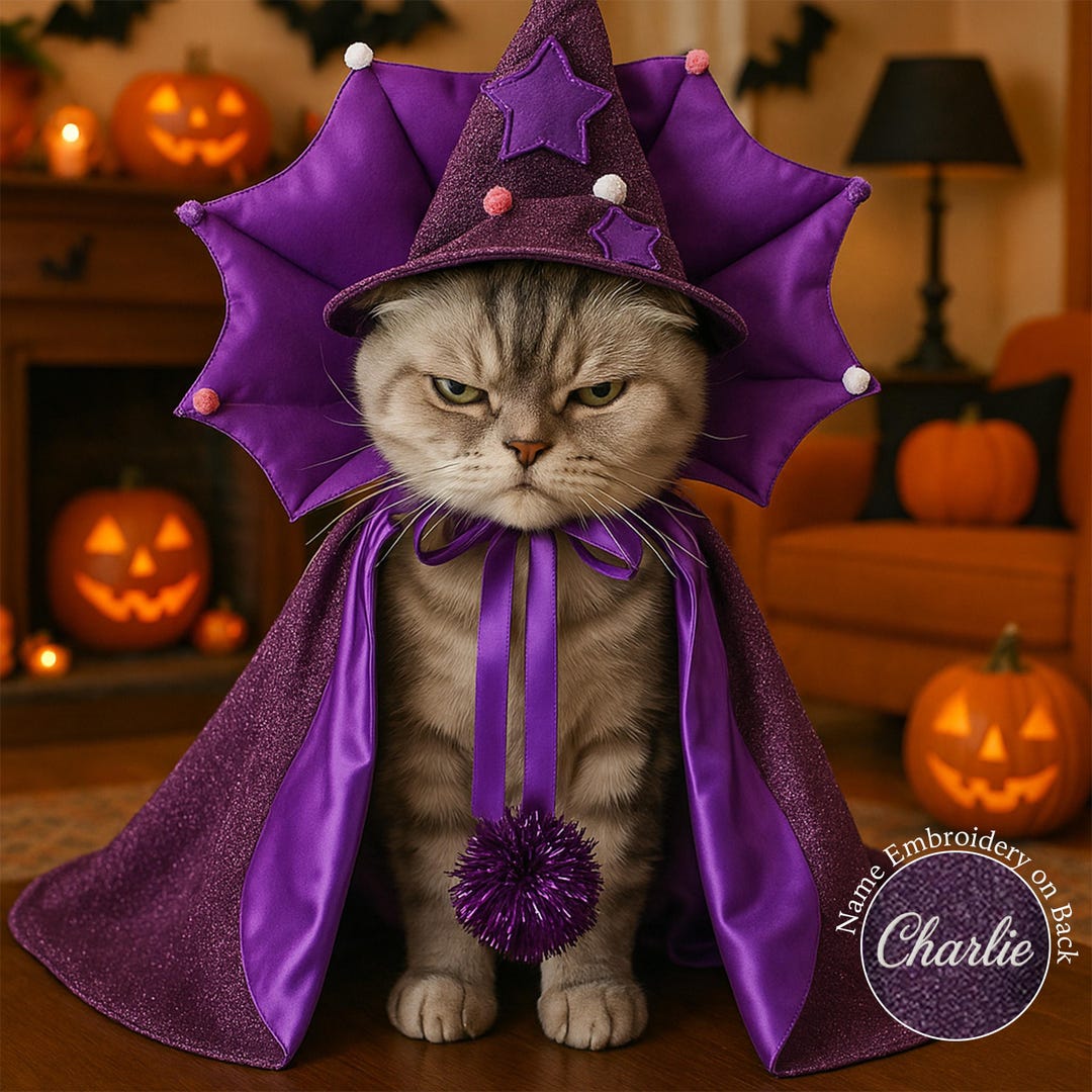 Halloween Wizard Costume for Cats Dogs | Magic Hat & Cloak Outfit | Pet ...