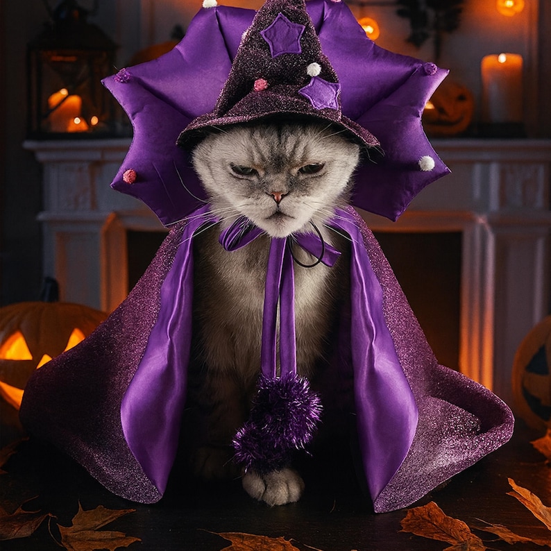 Halloween Wizard Costume for Cats Dogs | Magic Hat & Cloak Outfit | Pet ...