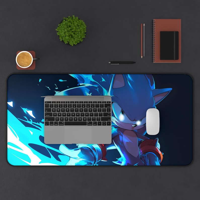 Custom Sonic Blue Flame Themed XL Desk Mat for Fans 32"x16" - Etsy