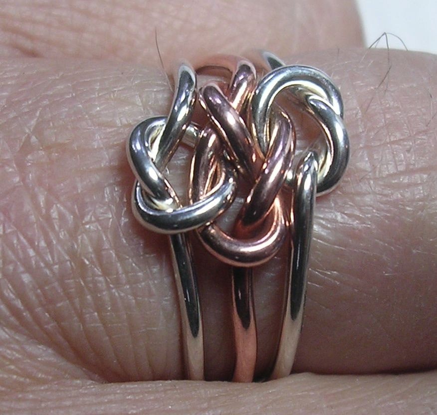Triple Love Knot Ring in Sterling Silver & Pure Copper | Etsy