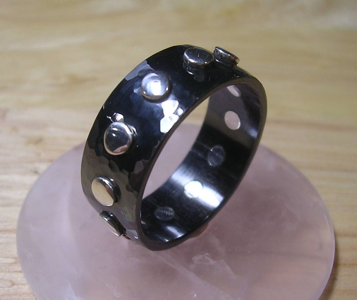 Black Niobium Ring With 12 Sterling Silver Rivets - Etsy