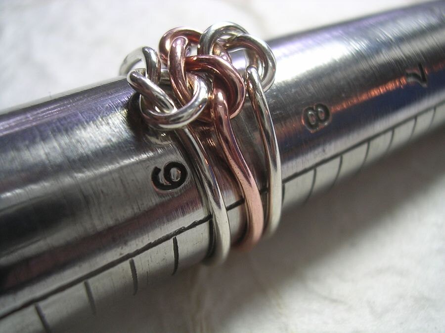 Triple Love Knot Ring in Sterling Silver & Pure Copper | Etsy