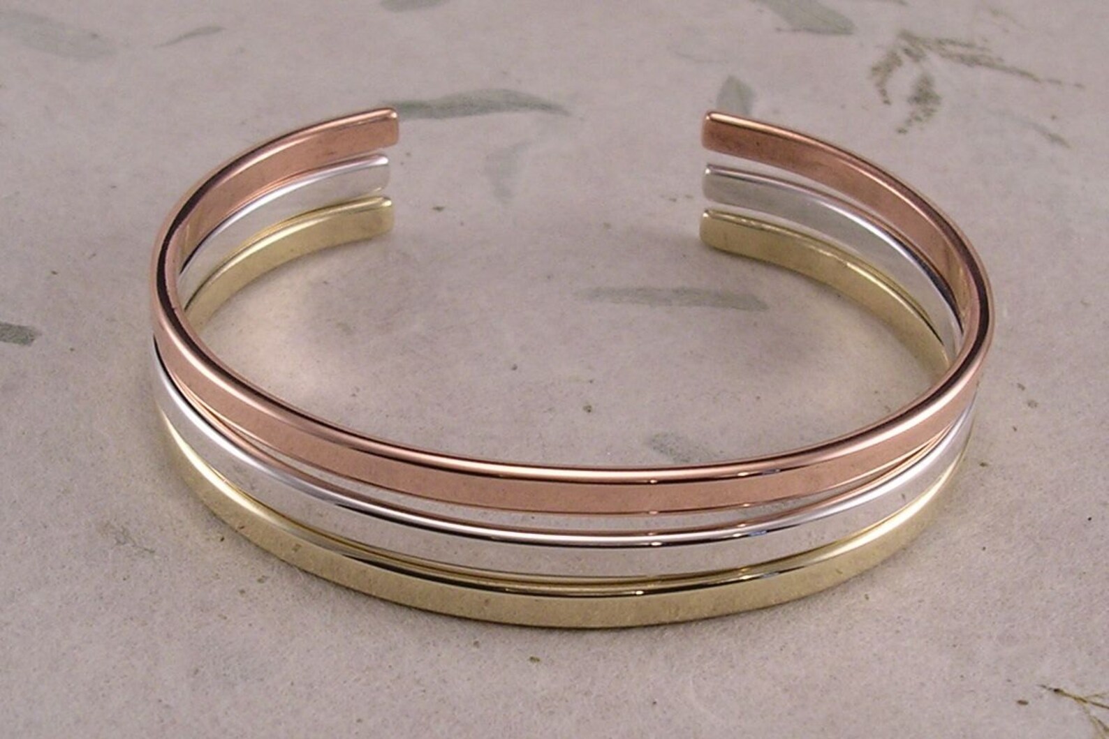 Pure Copper Sterling Silver and Solid 14K Yellow Gold Bracelet Set - Etsy