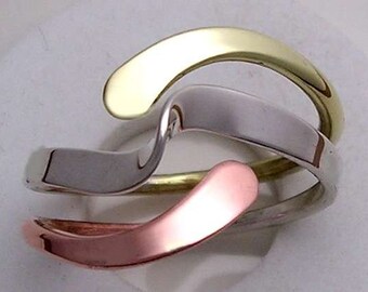 Tri-metal Wave Energy Ring in Sterling Copper and Brass | Etsy