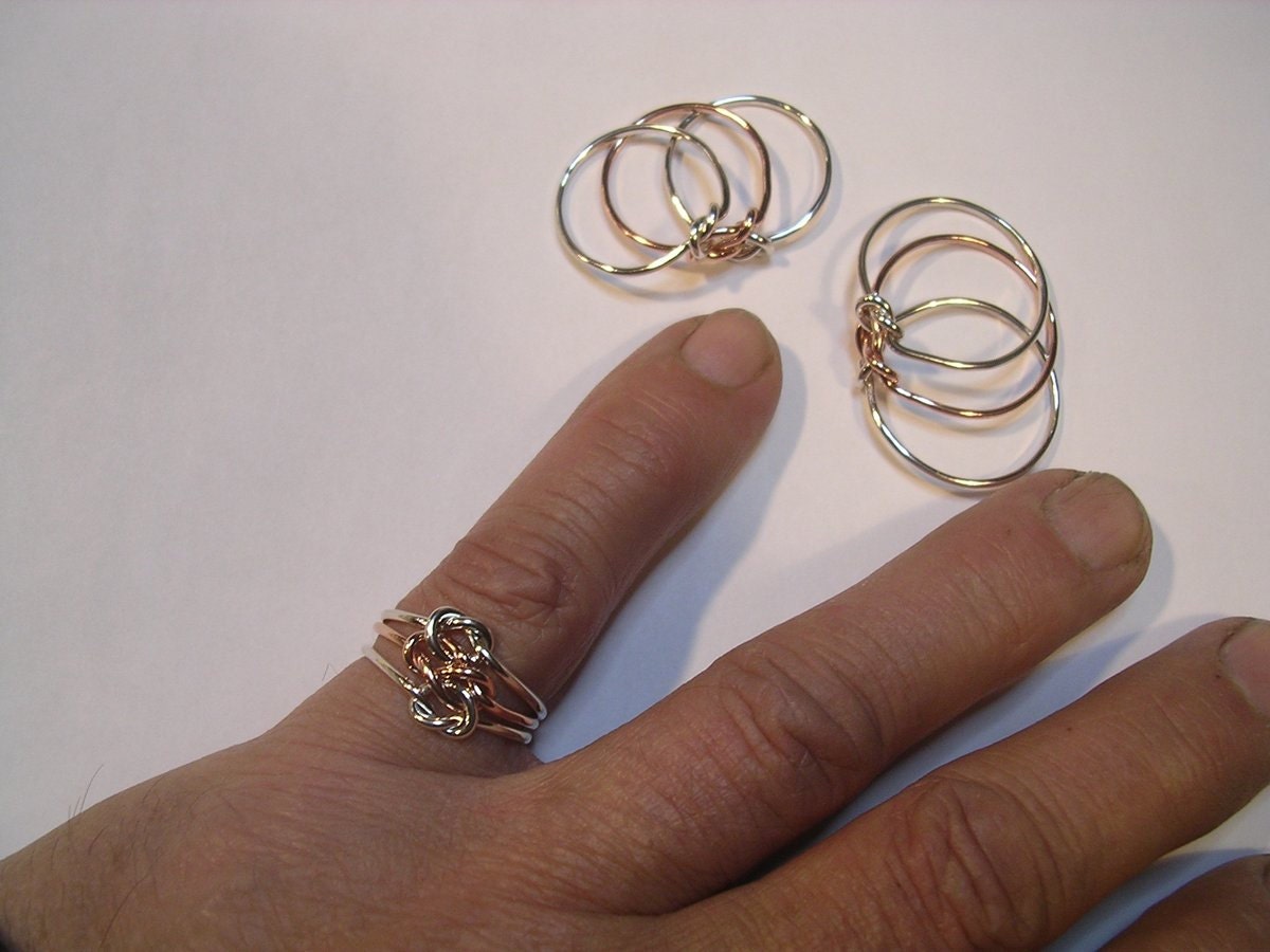 Set of 3 Triple Love Knot Rings in Sterling Silver & Pure Copper - Etsy