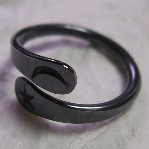 Black Niobium Moon Star Ring Hand Forged - Etsy
