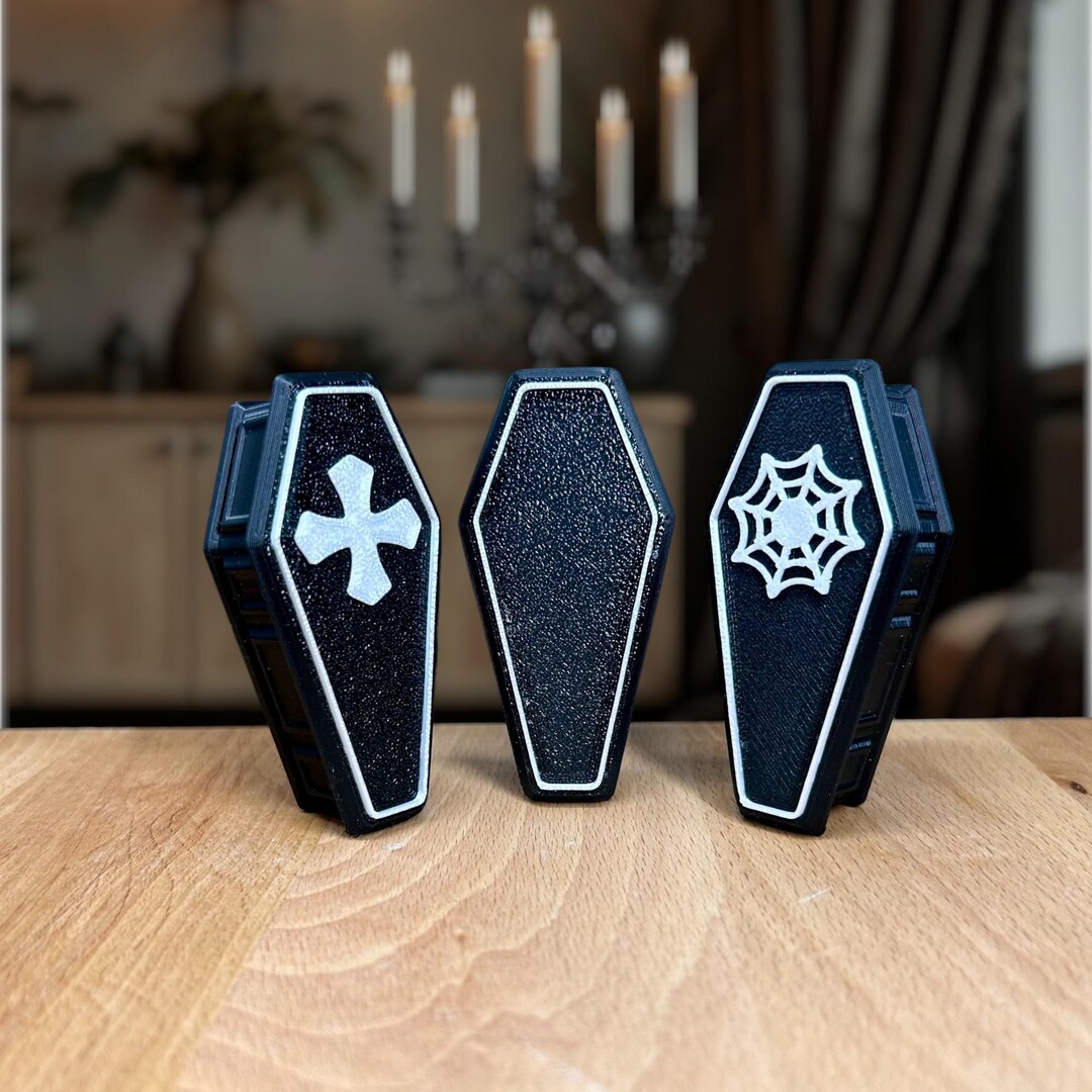 Gothic Coffin Shape Drawer Pulls - Black With White Cross & Web ...