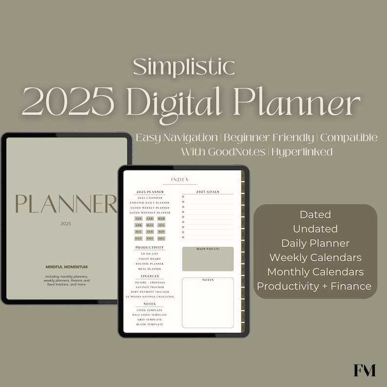 2025 Digital Planner , Calendar for Goodnotes Hyperlinked for iPad ...