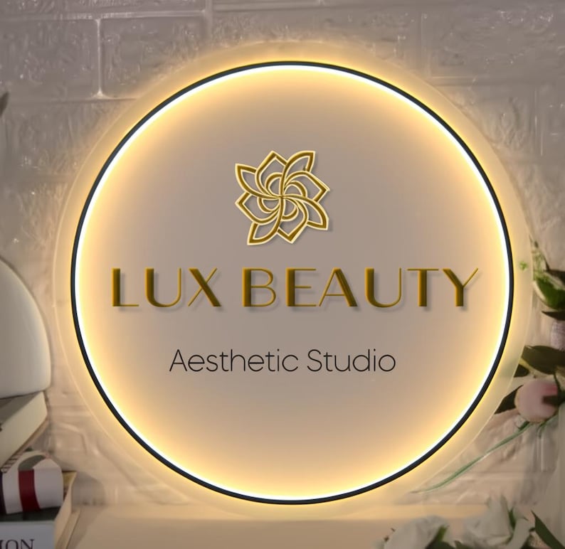 Custom Round Acrylic LED Logo Sign: Salon & Office Decor - Etsy