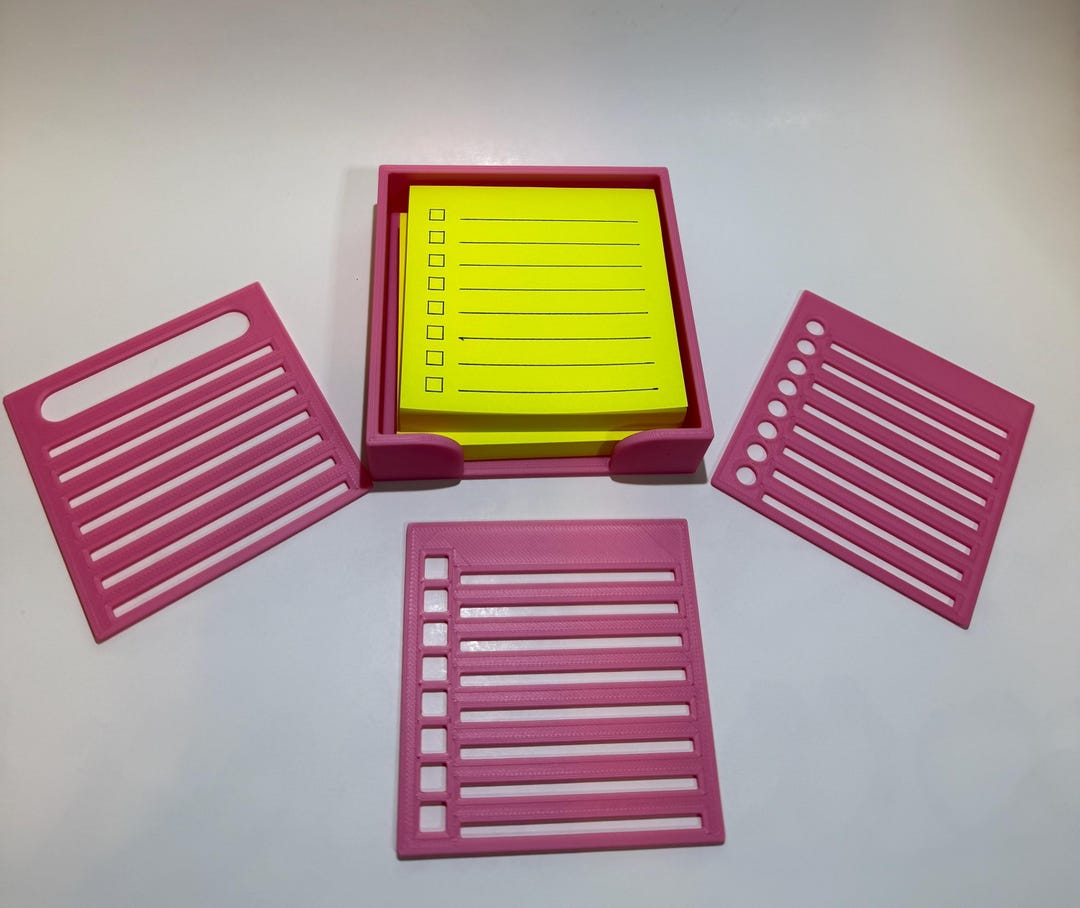 3D Printed Sticky Note Holder With Reusable Checklist Stencils | Desk ...